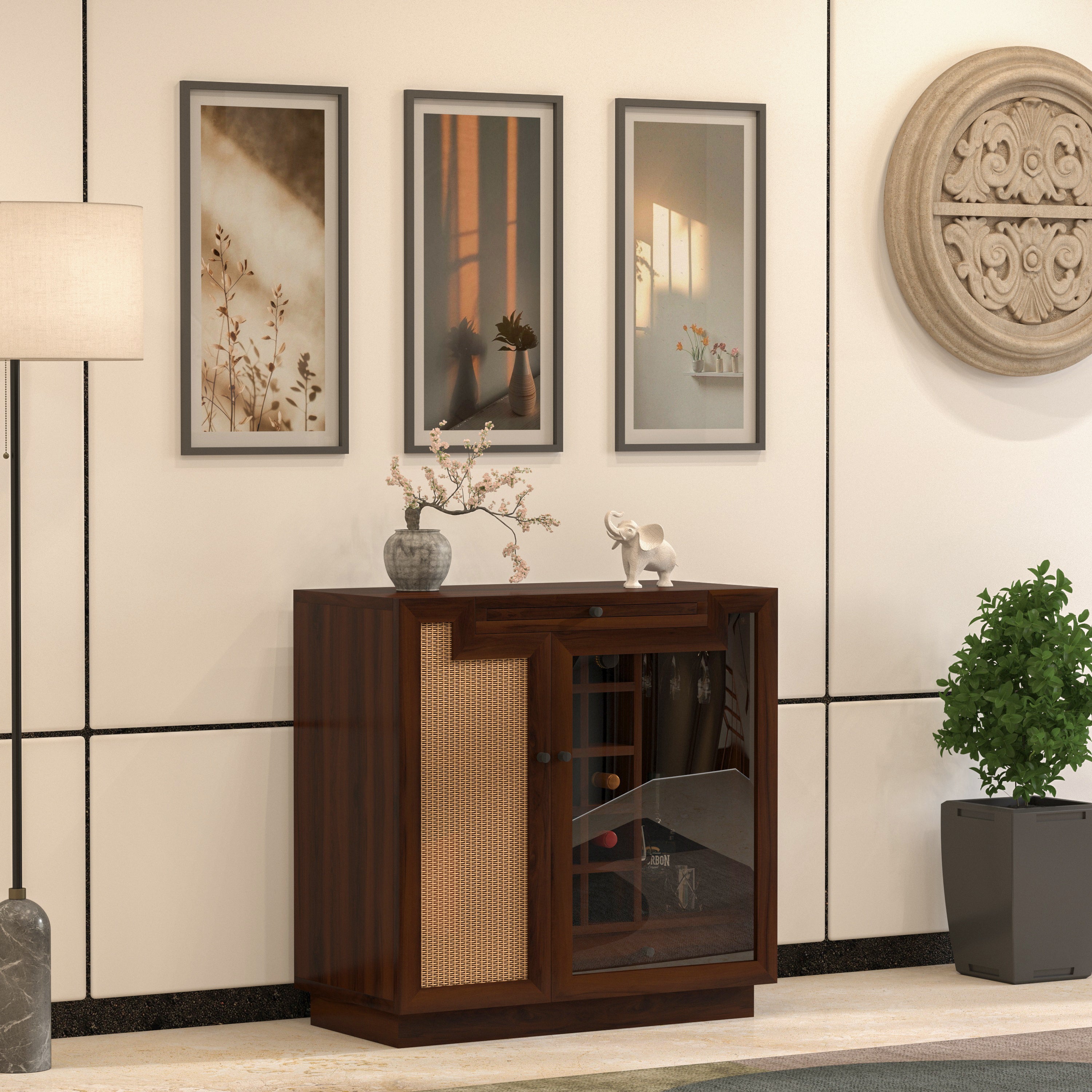 Natural cane bar cabinet store